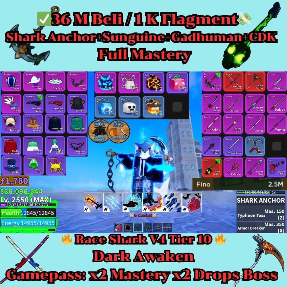 Race Shark V4 Tier 10 Dark Awaken Gamepass: x2 Mastery x2 Drops Boss ...