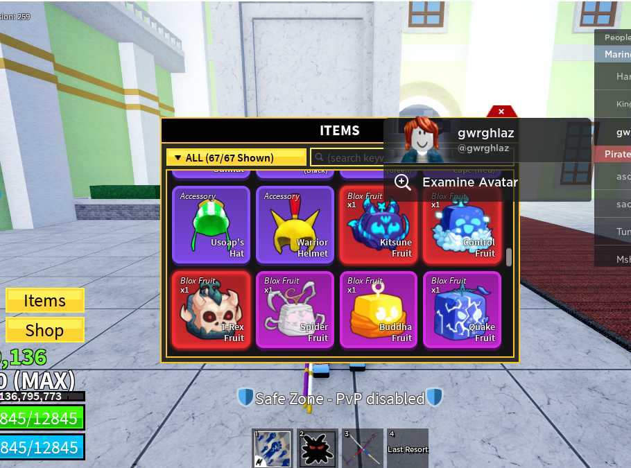 Blox Fruits kitsune TREX inventory+2550LV+CDK+SG
