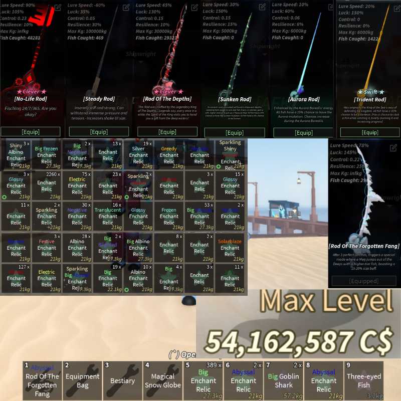 SALEID569Fisch: Level 750 Max 54M C$ - 130x Hexed Relic - Rod of the ...