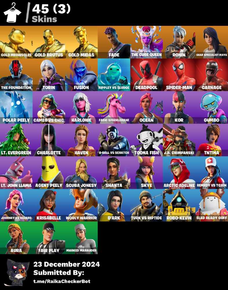 PC/PSN/XBOX 45 skins Gold Meowscles Gold Brutus Gold Midas Fade The ...