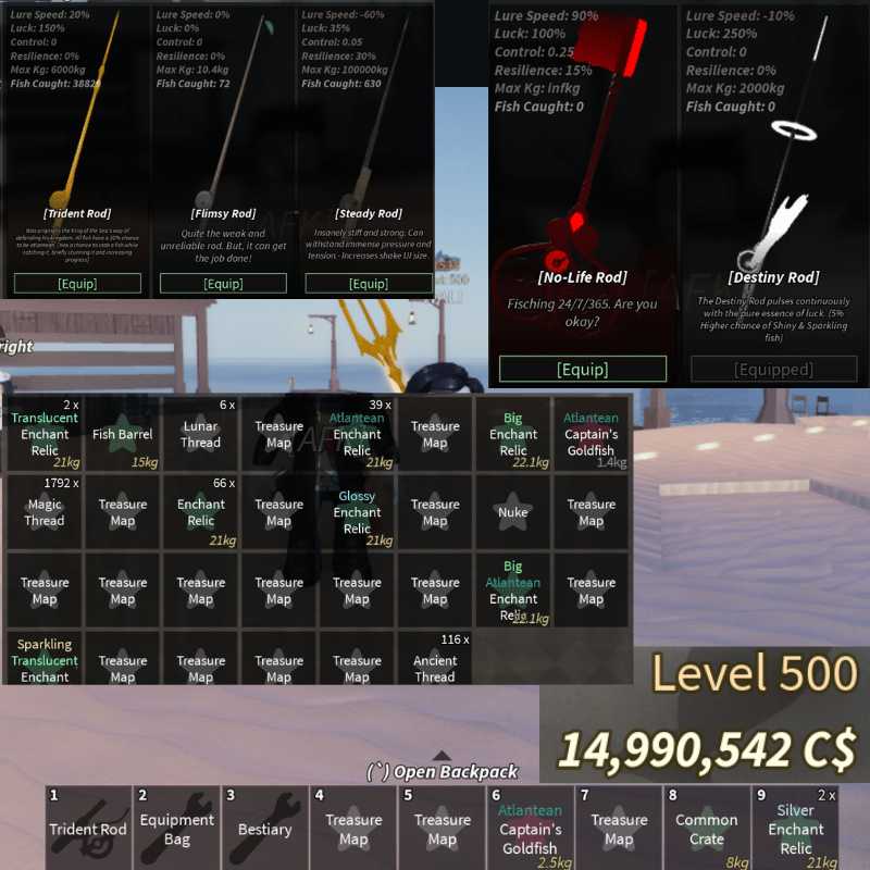ID206Fisch: Level 500 14M9 C$ - No-Life Rod , Destiny Rod,Trident Rod ...