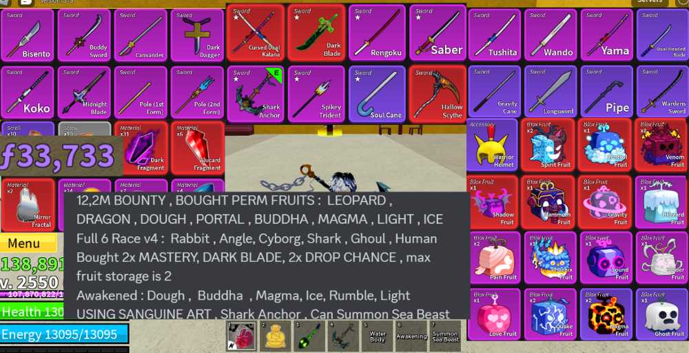 #009 : BLOX FRUIT GOAT ACCOUNT : 12,2M BOUNTY , BOUGHT PERM FRUITS ...