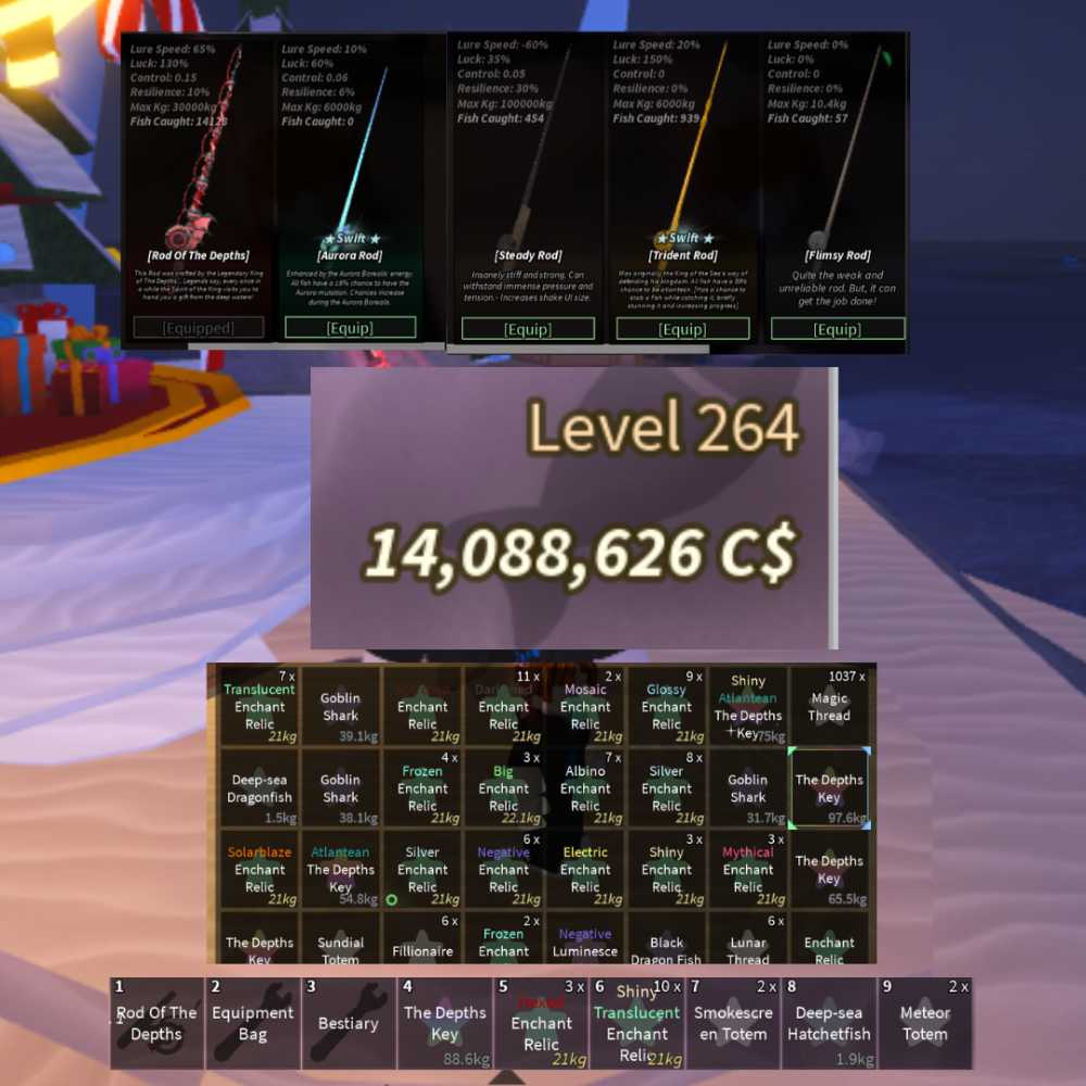 ID 60Fisch: Level 264- 14m C$ - ,-Aurora Rod -Trident rod- Rod of the ...