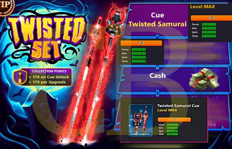 Twisted Samurai Cue ( LEVEL MAX ) + Cash + Golden Spin + VIP Points ...