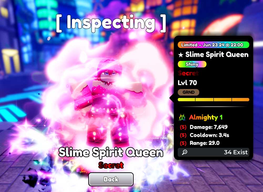 Shiny Secret Slime Spirit Queen EVO Trait Almighty l Roblox Anime Defenders