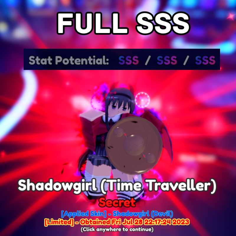 A646Shadowgirl / Homura Evo Full SSS - Anime Adventures - Instant Delivery