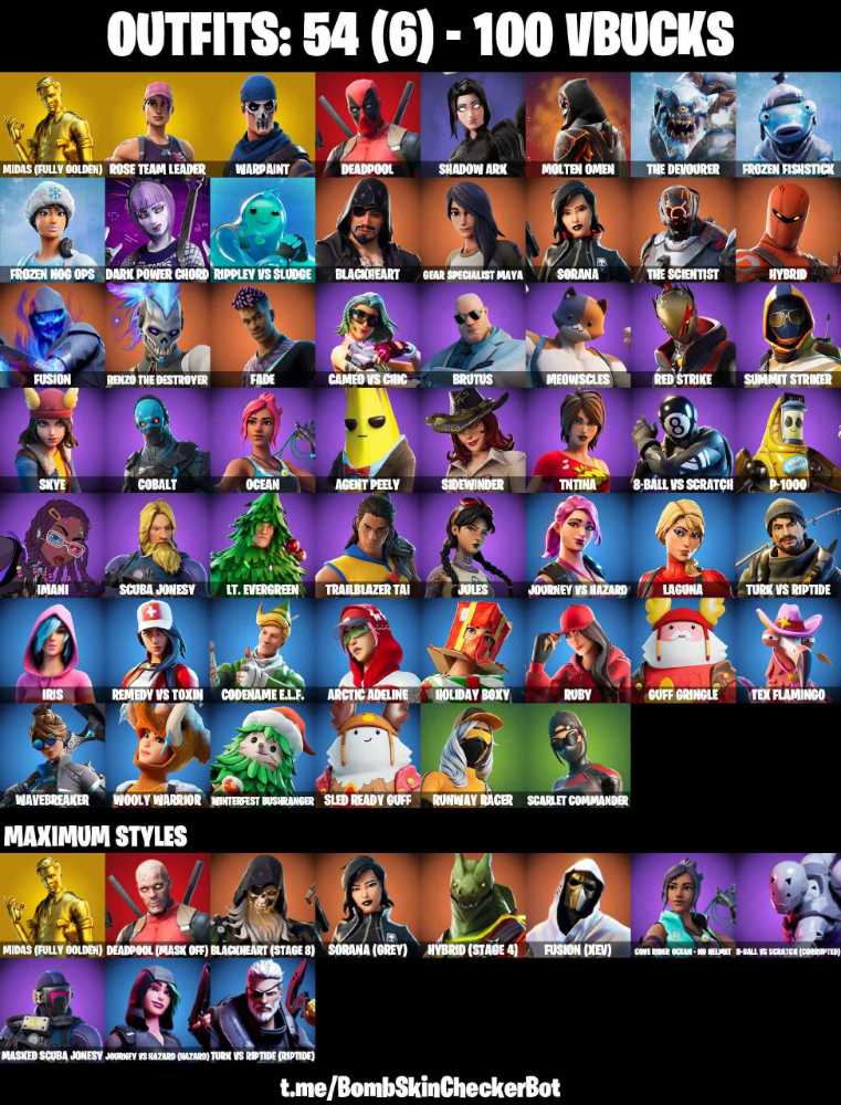 54 SKINS+OG STW+GOLDEN MIDAS+MAYA+JULES+AGENT PEELY+SKYE+8-BALL(MAX ...