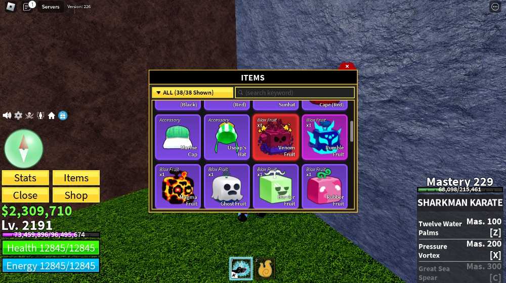 Blox Fruits 2191 Lvl Sharkman Karate Flame Venom Fruit Rumble Fruit