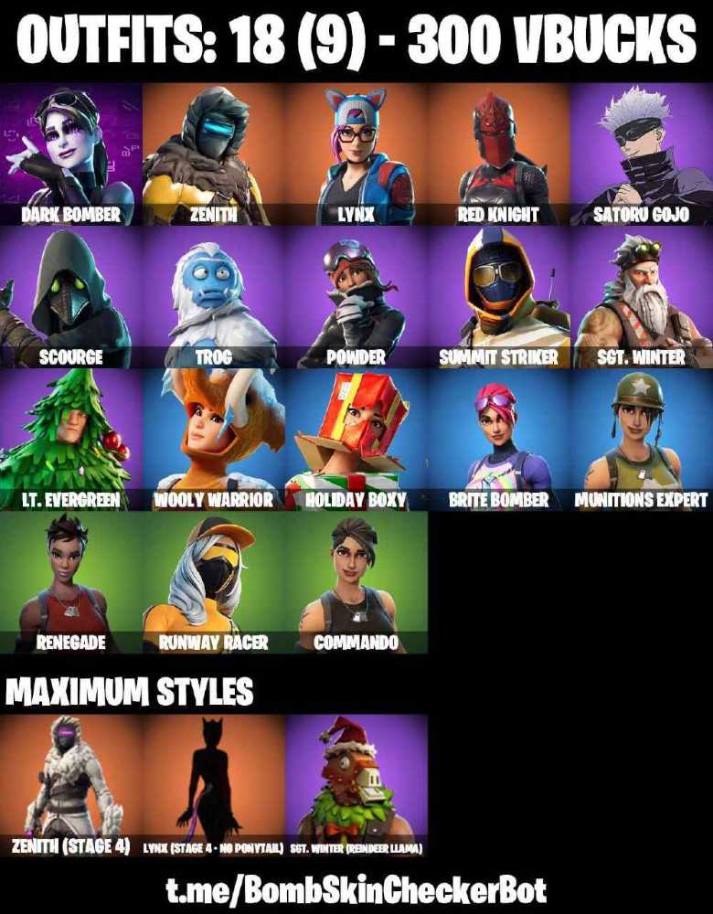 18 SKINS+SATORU GOJO+BRITE BOMBER+LYNX(STAGE 4)+ZENITH(STAGE 4 ...