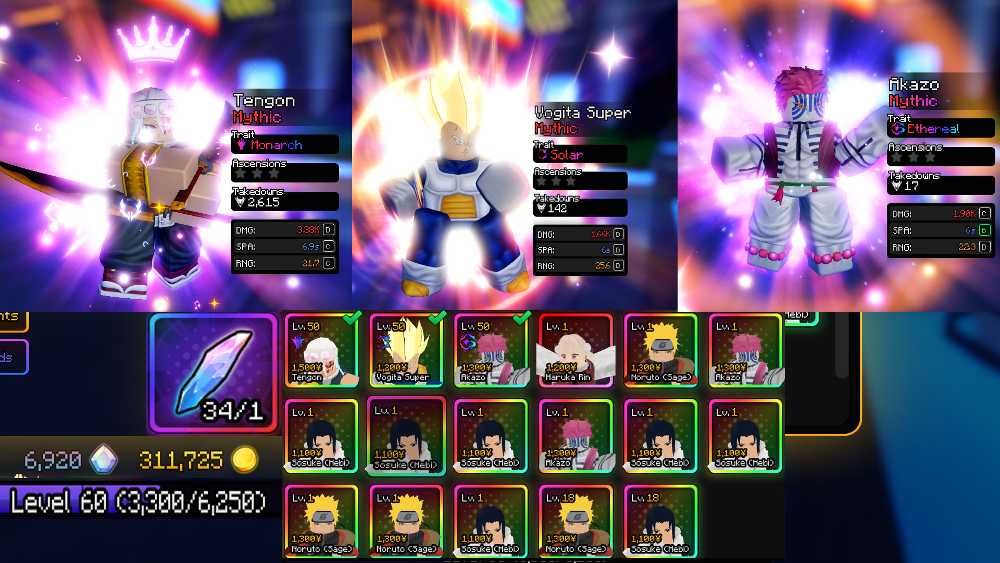 Anime vanguards | Tengon | Mythic Monarch 0.1% | 34 Trait | 6k Gems ...