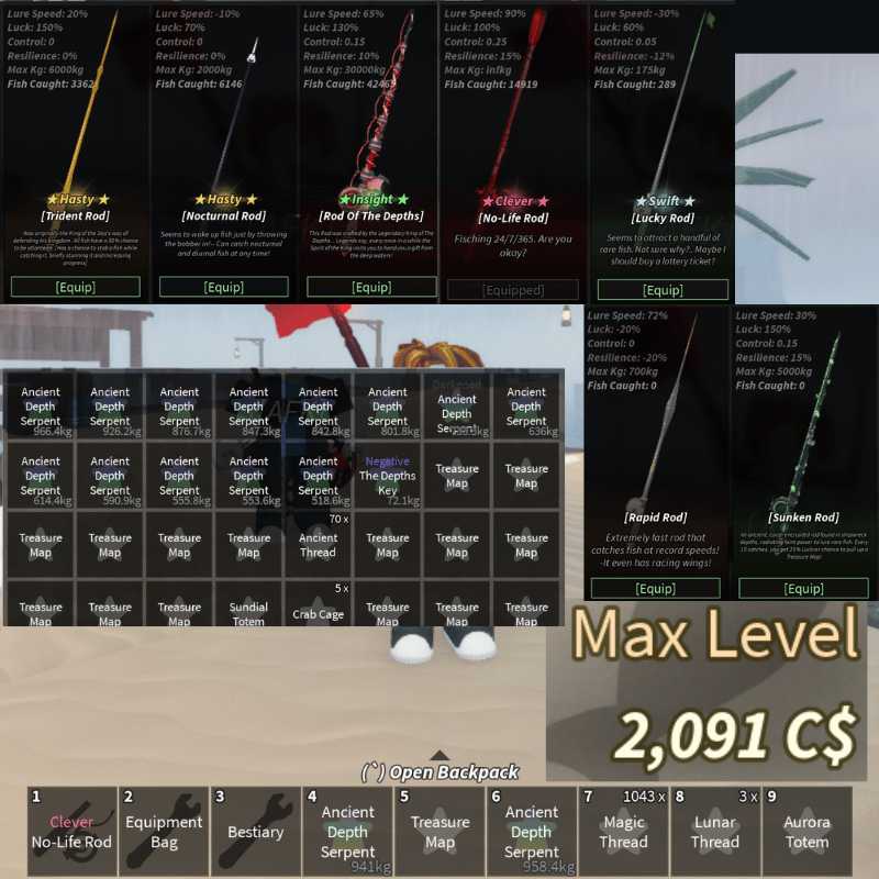 SALEID128Fisch: Level 750 Max - No-Life Rod , Rod of the Depths,Trident ...
