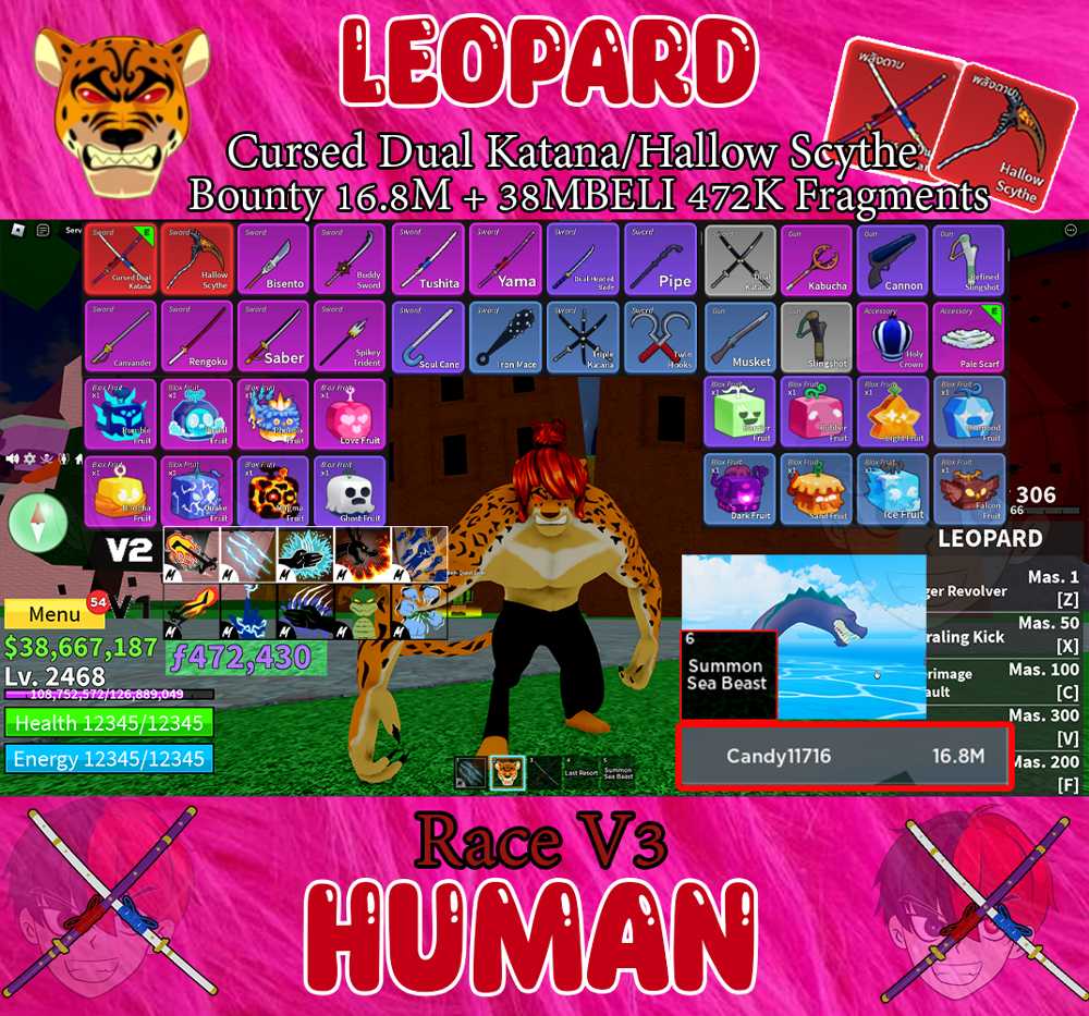 Bounty16.8MHuman V3 LEOPARD | Cursed Dual Katana | Hallow scythe | 38M ...