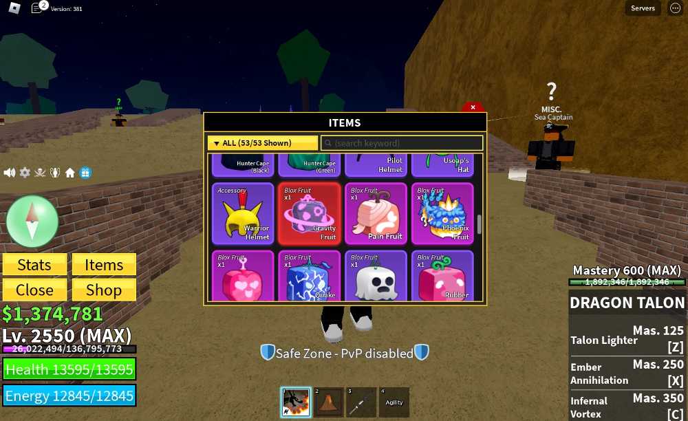 Blox Frutis 2550 lvl Rabbit Dragon Talon MAX Gravity Fruit Pain Fruit ...