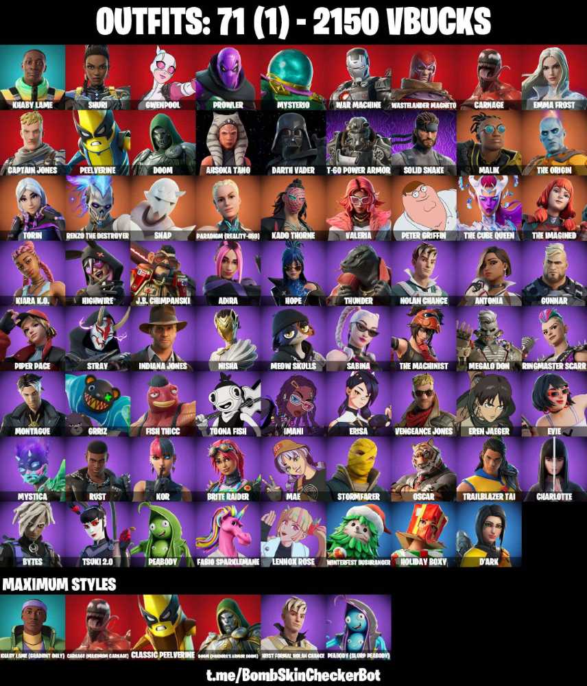 71 SKINS+AHSOKA TANO+DARTH VADER+EREN JAEGER+CHARLOTTE+KOR+EVIE+TSUKI 2 ...