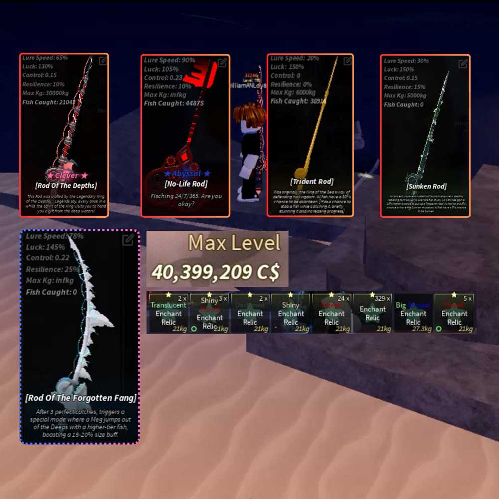 SALE[Fisch] ID96: Level 750 Max 40M3 C$ - Rod Of The Forgotten Fang ...