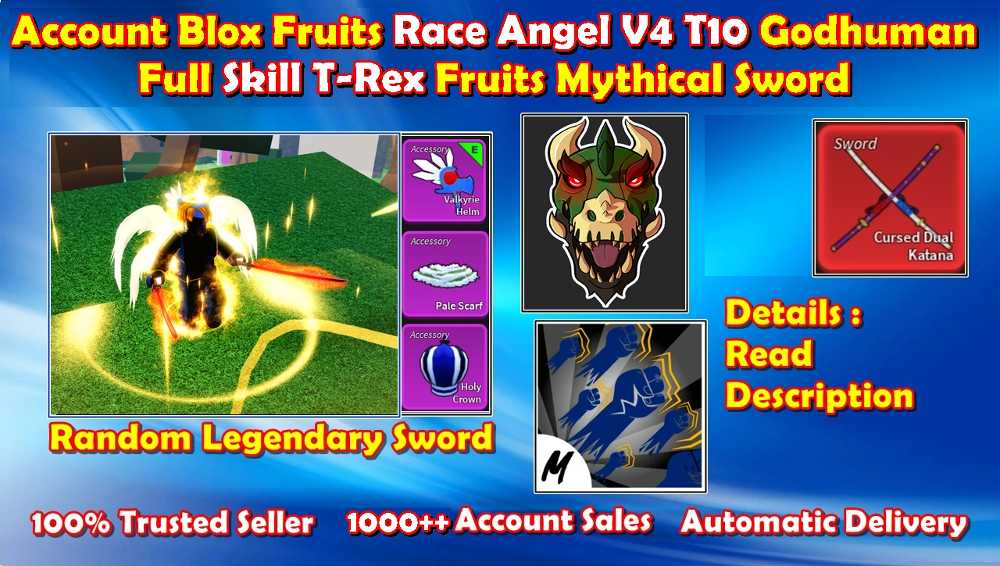 Blox Fruit Level 2550 Race Angel V4 T10 Full Gear GodHuman Full Skill T ...