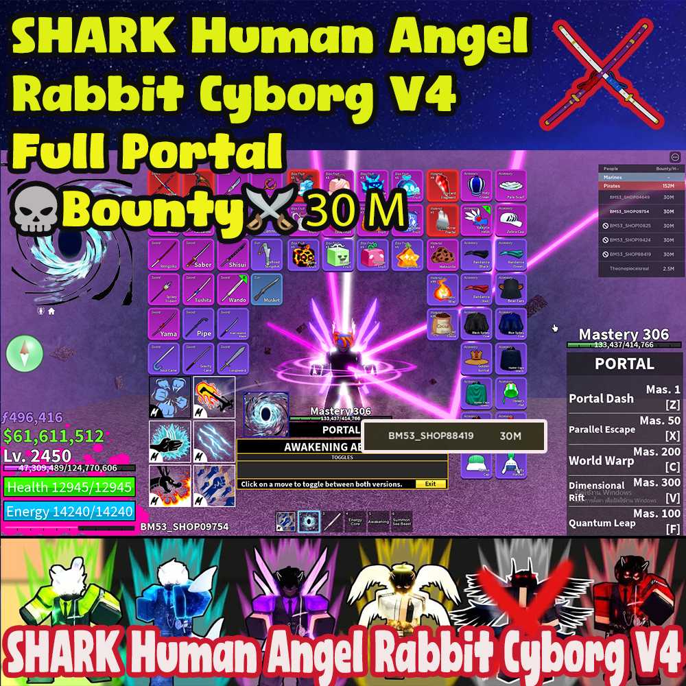 Blox Fruit Account Bounty30M | Cyborg V4 Shark V4 Angel V4 Human V4 ...