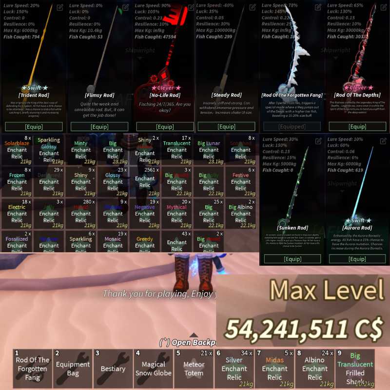 SALEID451Fisch: Level 750 Max 54M C$ - 280x Hexed Relic - Rod of the ...