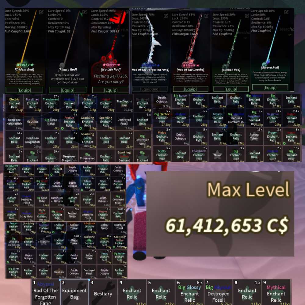 ID 386 Fisch: Level 750 Max- 61M C$ - Rod of the Forgotten Fang, No ...