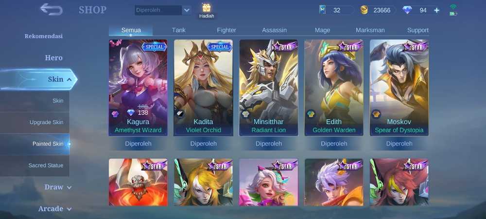 60 Heroes and 130 Skins included limited skins