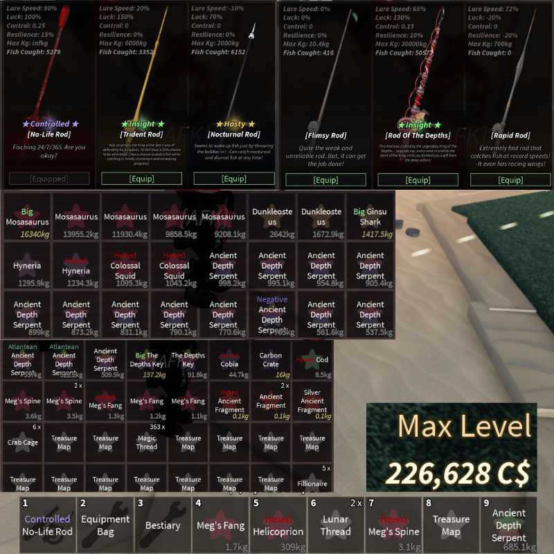 ID106Fisch: Level 750 Max - No-Life Rod , Rod of the Depths,Trident Rod ...