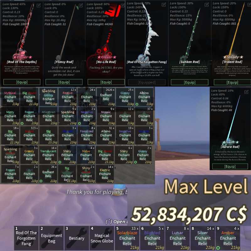 SALEID501Fisch: Level 750 Max 52M C$ - 328x Hexed Relic - Rod of the ...