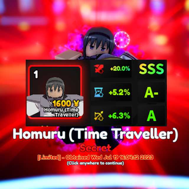 SSS/A-/A Homuru (Time Traveller) EVO - Anime Adventures AA
