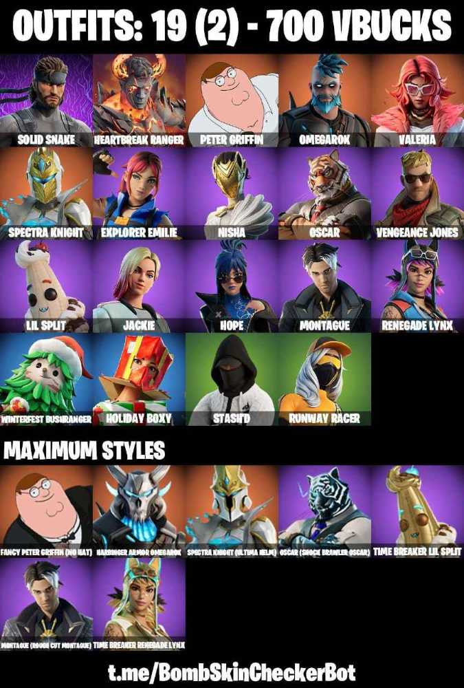 19 SKINS+HOPE+NISHA+SPECTRA KNIGHT(MAX)+OMEGAROK(MAX)+PETER GRIFFIN(MAX ...