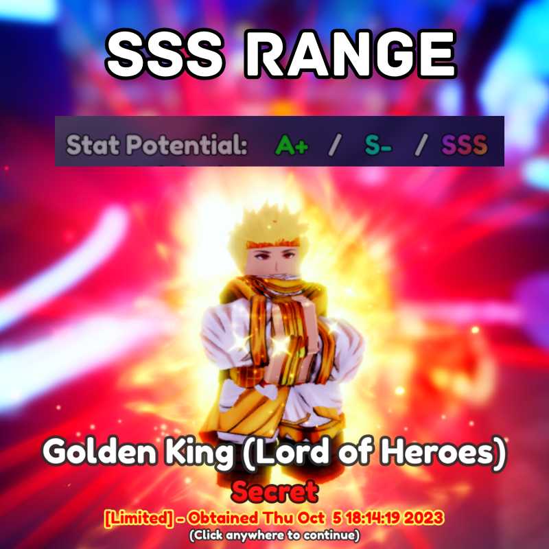 A634Golden King / Gil Evo SSS RANGE 10.9% - Anime Adventures - Instant ...