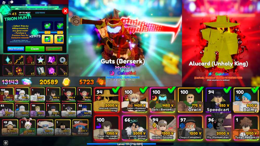 [ Alucard Golden +Guts Celestial]Anime Adventures | 22 Mythic Units ...