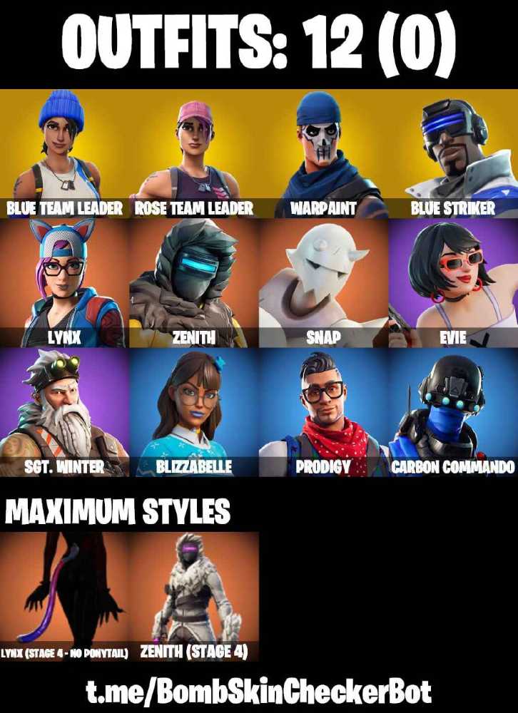 12 Skins OG STW, Mako Glider, Take The Elf, Rust Bucket, Blue Team ...