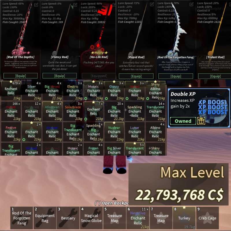 SALEID302Fisch: Level 750 Max 22M7 C$ X2 Exp - 170x Hexed Relic - Rod ...