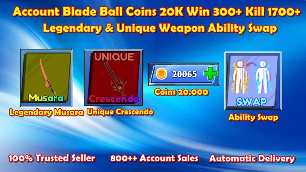 Blade Ball Account Coins 20K+ Win 300+ Kill 1700+ Legendary Weapon ...