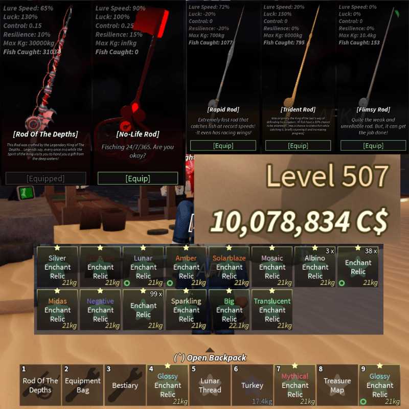 ID253Fisch: Level 507 10M C$ - Relic - No-Life Rod,Rod of the Depths ...