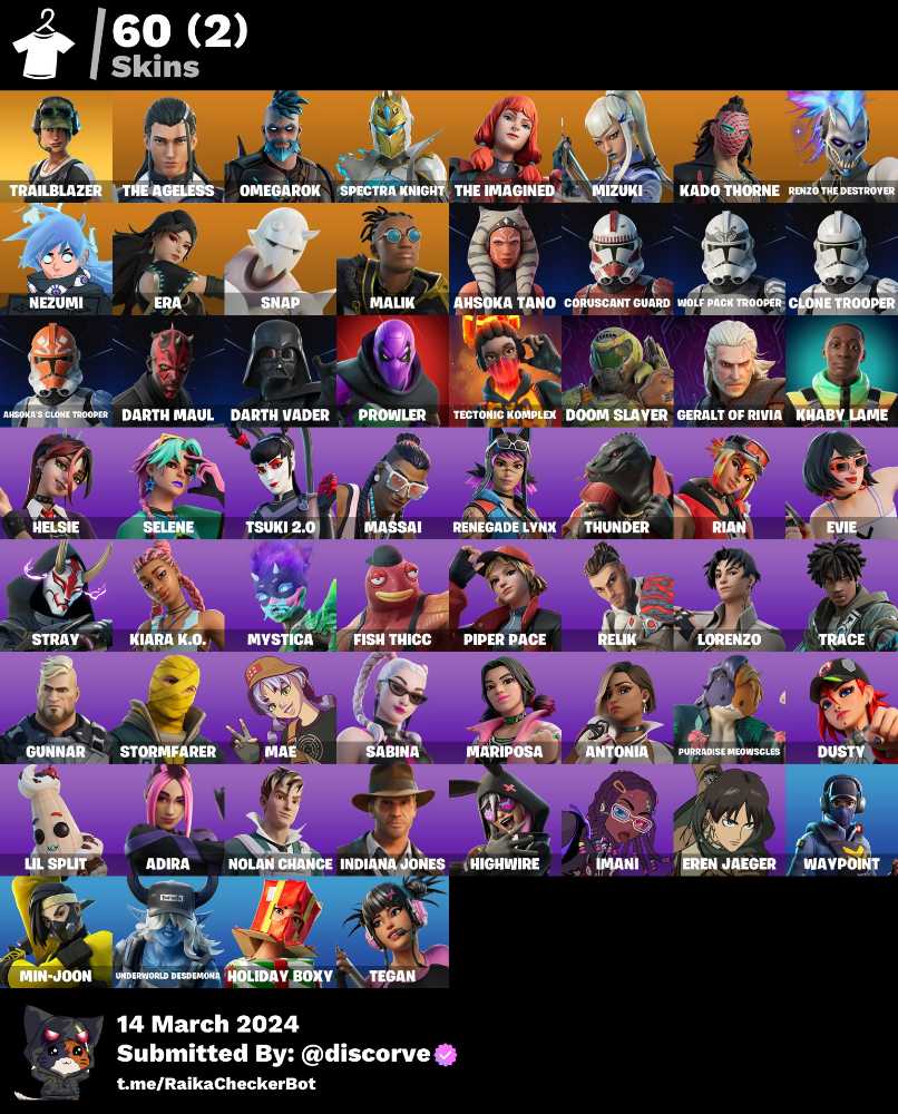 60 SKINS, 23 MAX STYLES, TRAILBLAZER, MIZUKI, KADO THORNE, RENZO ...