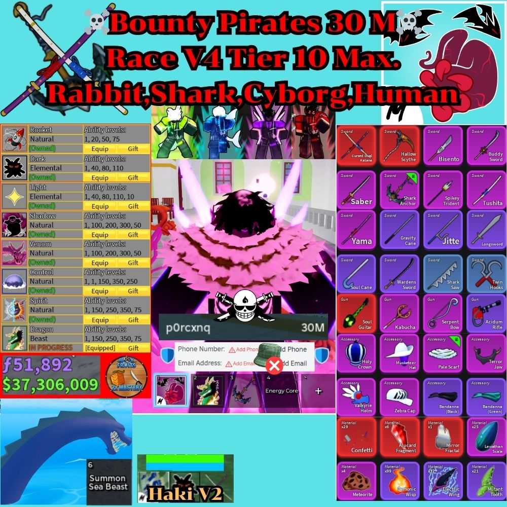 Blox Fruit Bounty Pirates 30M Lv:2550 Max.Dragon,Spirit,Control,Venom ...