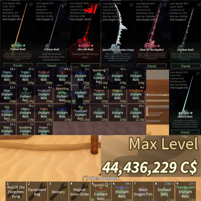 SALEID494Fisch: Level 750 Max 44M C$ - 189x Hexed Relic - Rod of the ...