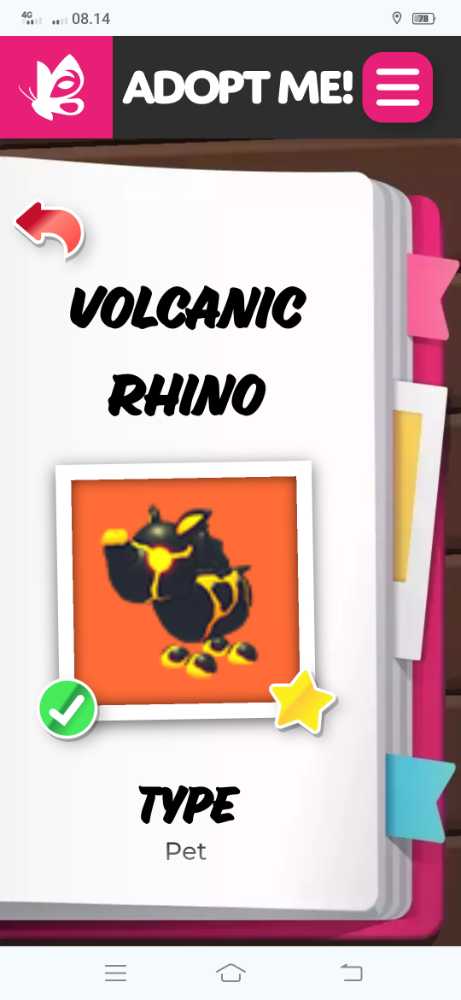 Volcanic Rhino FR Adopt Me Pet Roblox