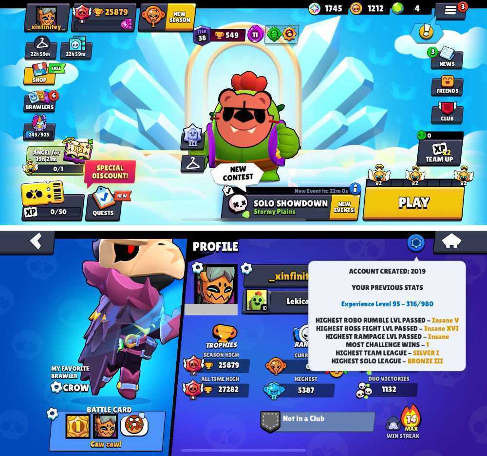 25K Trophies LVL95 | 73/85 Brawlers | 9 Max Brawlers - 7 Hypercharged ...