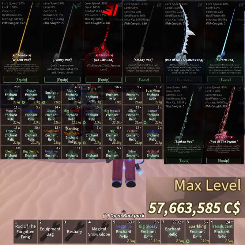 SALEID450Fisch: Level 750 Max 57M C$ - 330x Hexed Relic - Rod of the ...