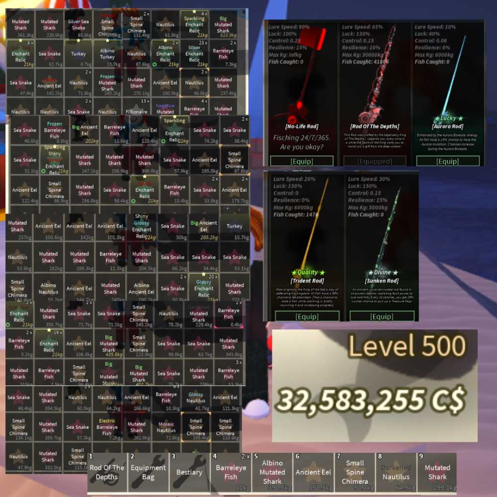 ID 71Fisch: Level 500 - 32m C$ - ,-No life-Rod--Trident rod- Rod of the ...
