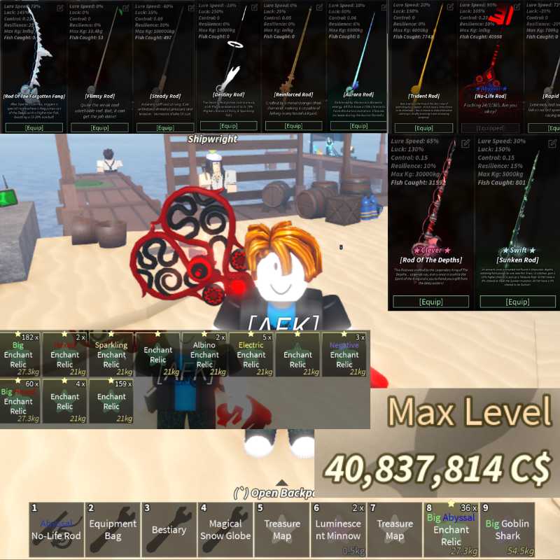 SALEID455Fisch: Level 750 Max 40M C$ - 62x Hexed Relic - Rod of the ...