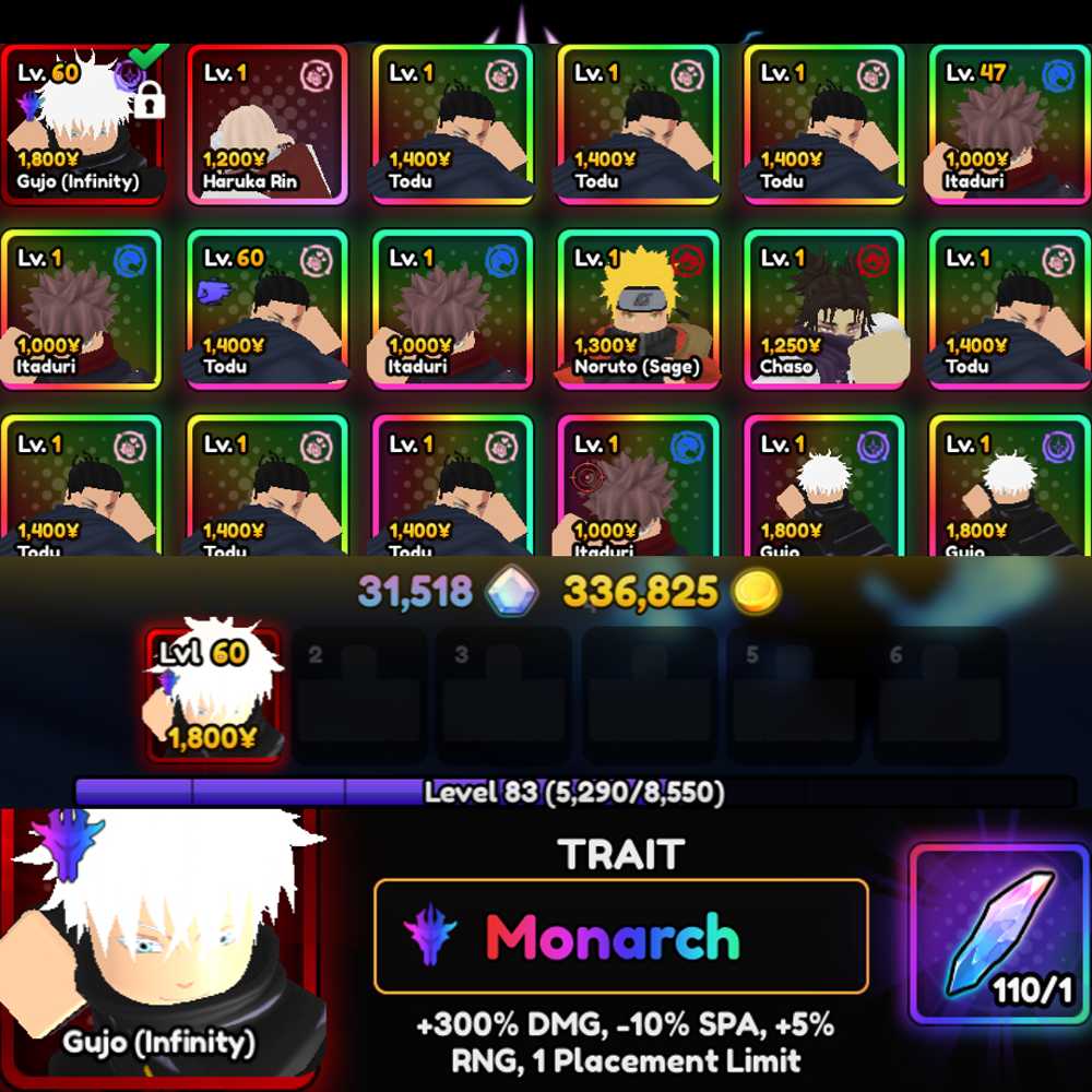 Gujo Gojo (Evo) | Monarch | - 110 Trait Rerolls - 31k Gems - Haruka Rin ...