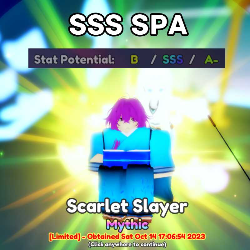 A591Scarlet Slayer SSS SPA 10.4% - Anime Adventures - Instant Delivery