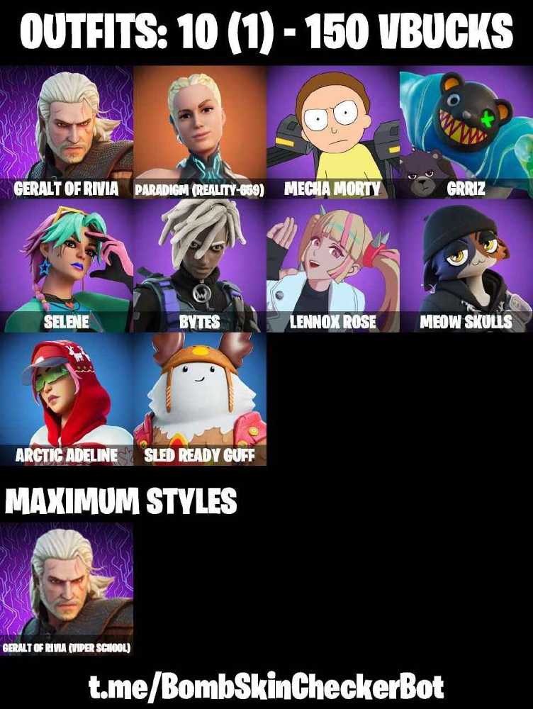 10 SKINS+MEOW SKULLS+MORTY+LENNOX ROSE+BYTES+SELENE+GERALT(MAX)+ARCTIC ...