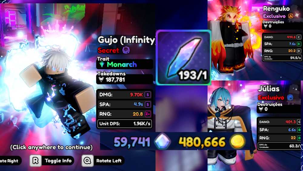 Monarch Gojo/Goju (EVO) + Julia's + Rengoku + 193RR Anime Vanguards Account