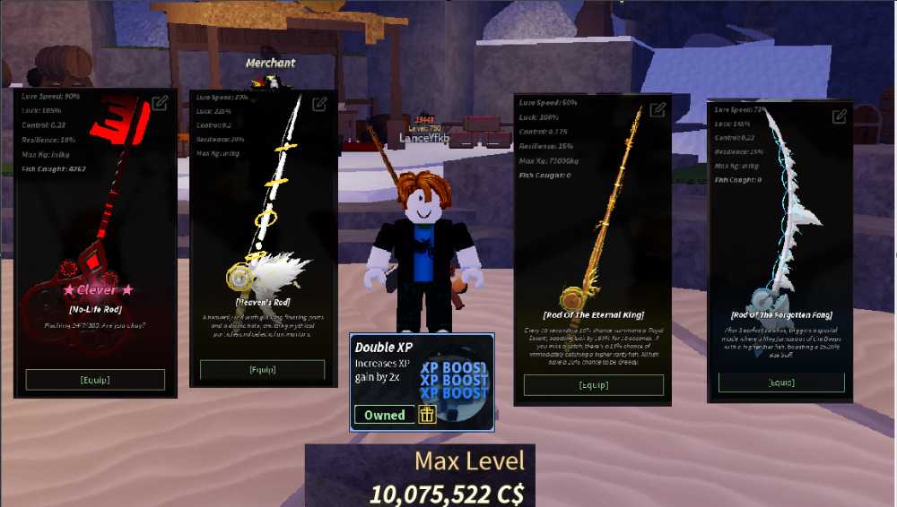fisch Level 750(Max) Heaven Rod + No Life Rod + Rod Of The Eternal King ...