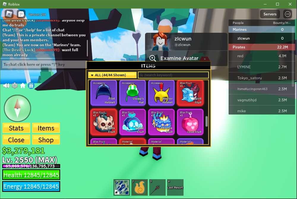 Blox Fruits LV2550+T-Rex Fruit Inventory