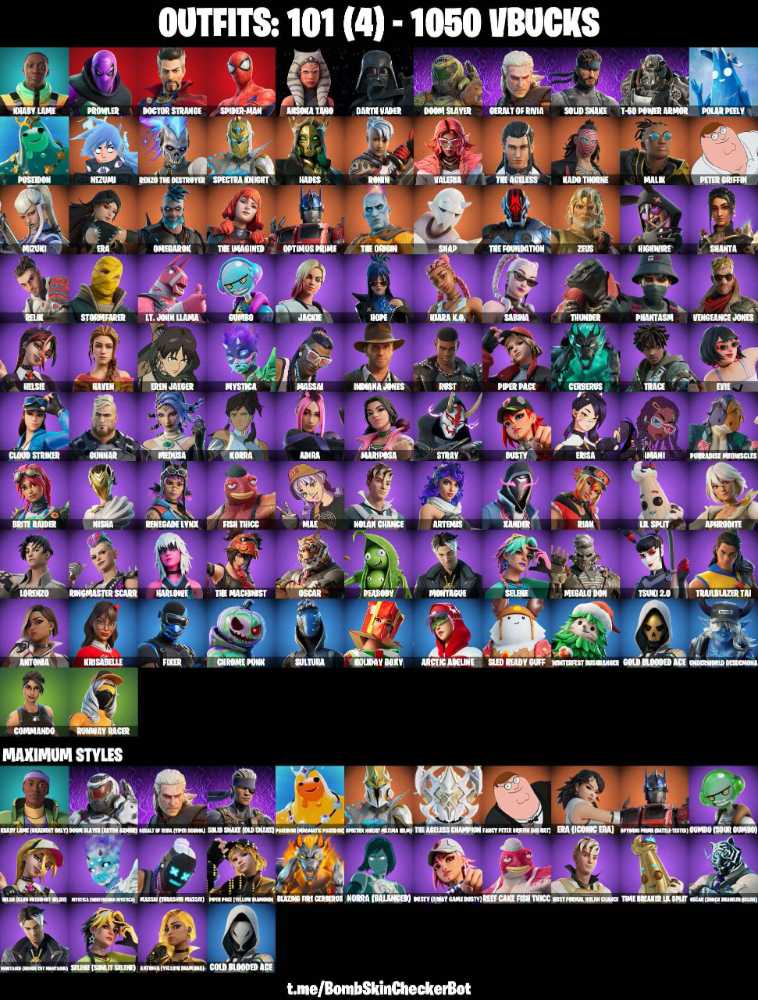 101 SKINS+GET GRIDDY+SPIDER-MAN+AHSOKA TANO+DARTH VADER+EREN JAEGER+ERA ...
