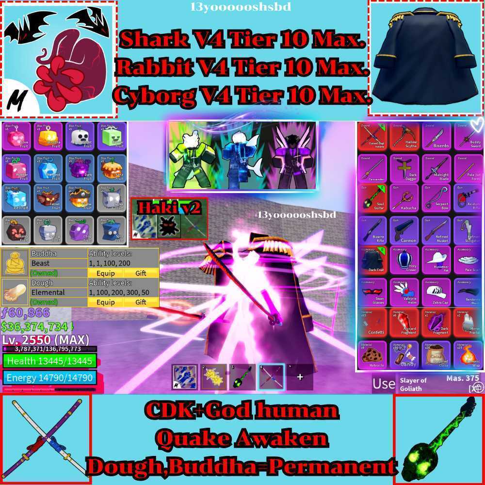 Account Blox Fruit Lv:2550 Max.Quake AwakenDough,Buddha=PermanentRace ...